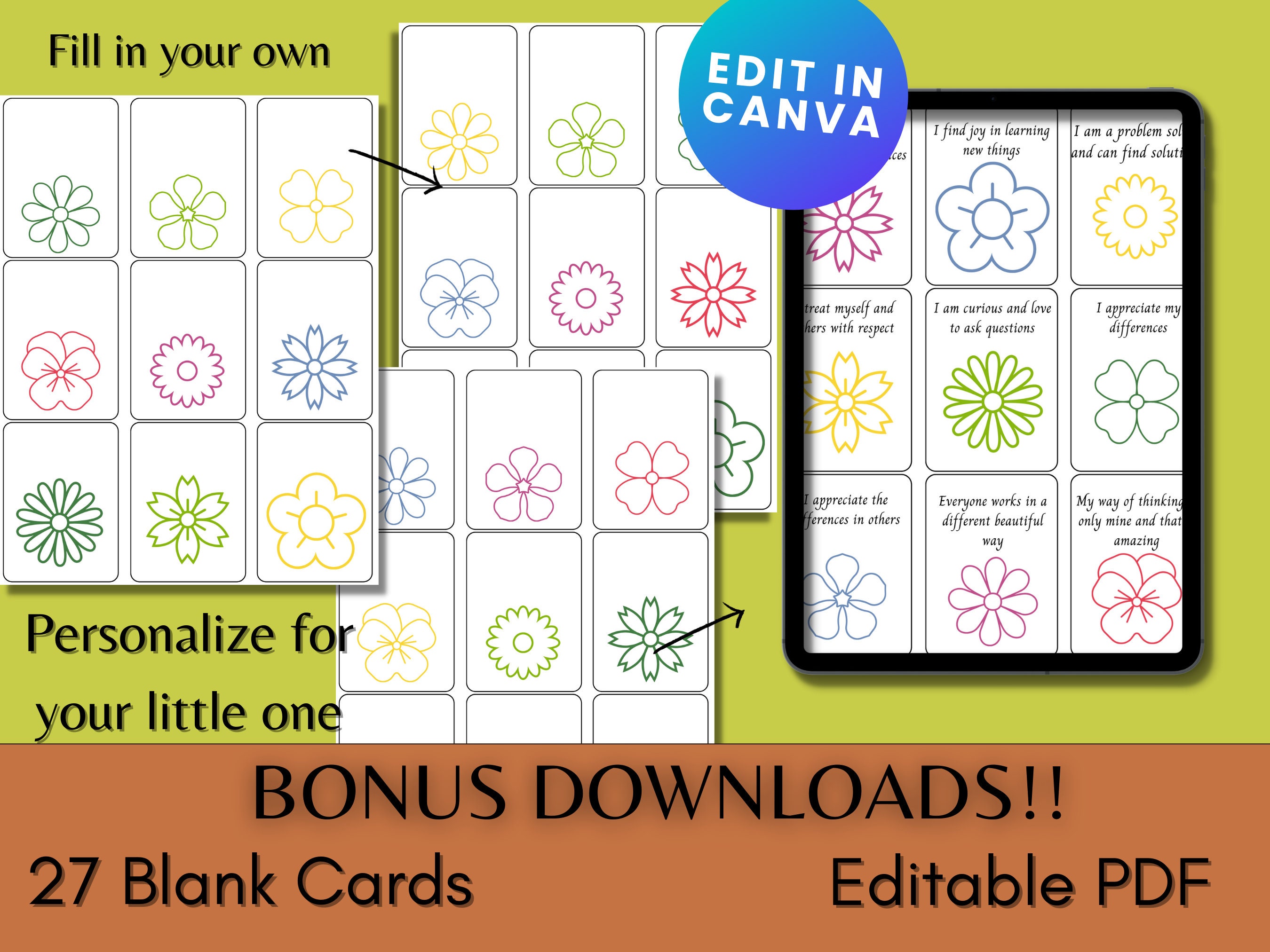 Growth Mindset Printable, Daily Self Discovery Cards, Motivational Deck ...