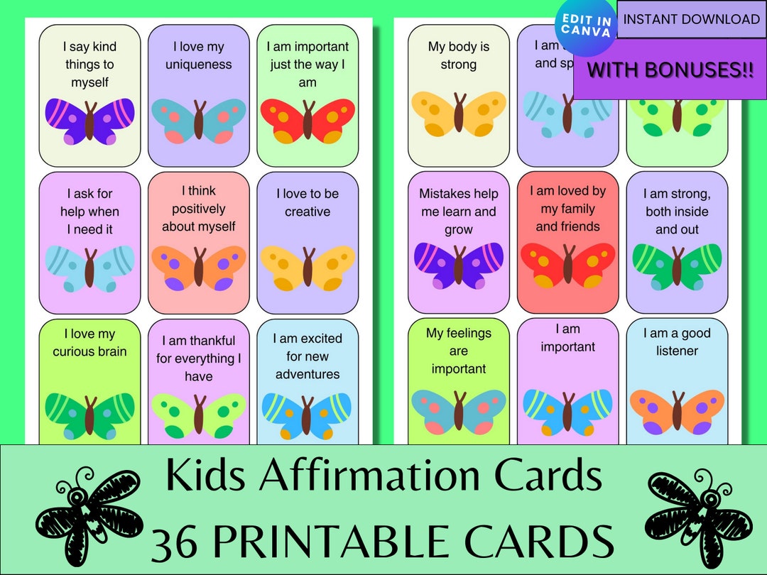 Positive Affirmation Cards for Girls, Lunchbox Note Cards, Mindfulness ...