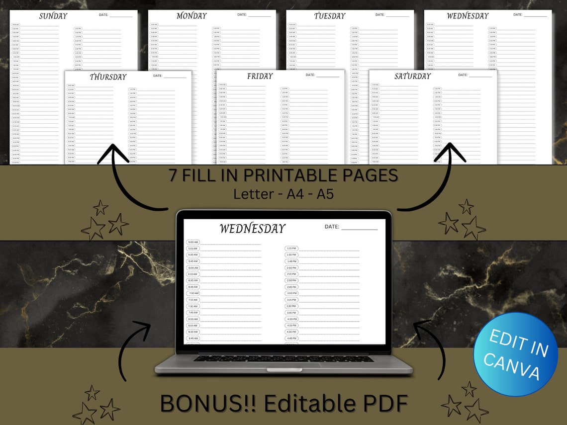 Minimalistic Time Blocking Worksheet, 15 Min Daily Time Management ...