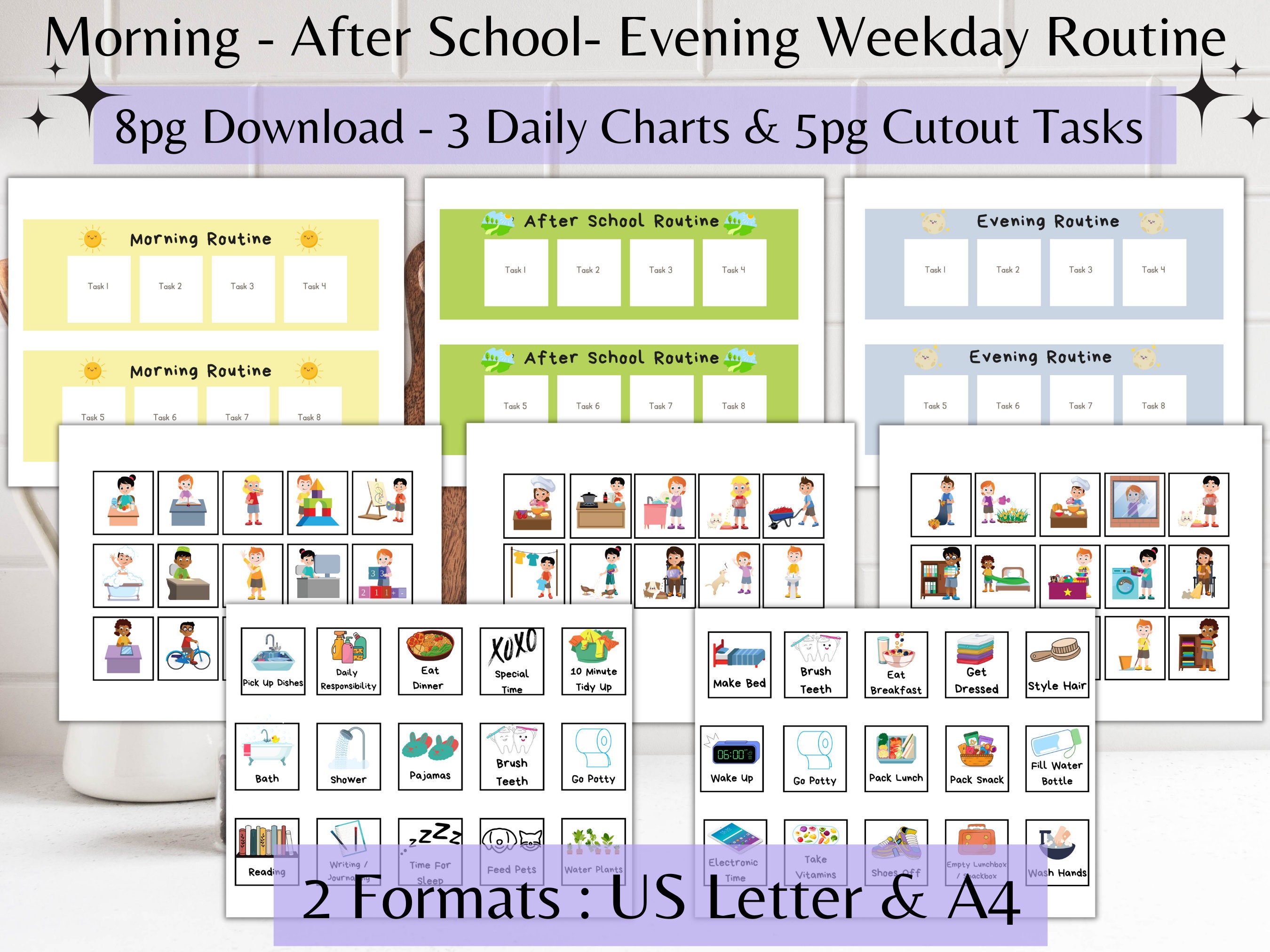Kids Chore Routine Chart, Visual Schedule for ADHD and Autism, Daily ...