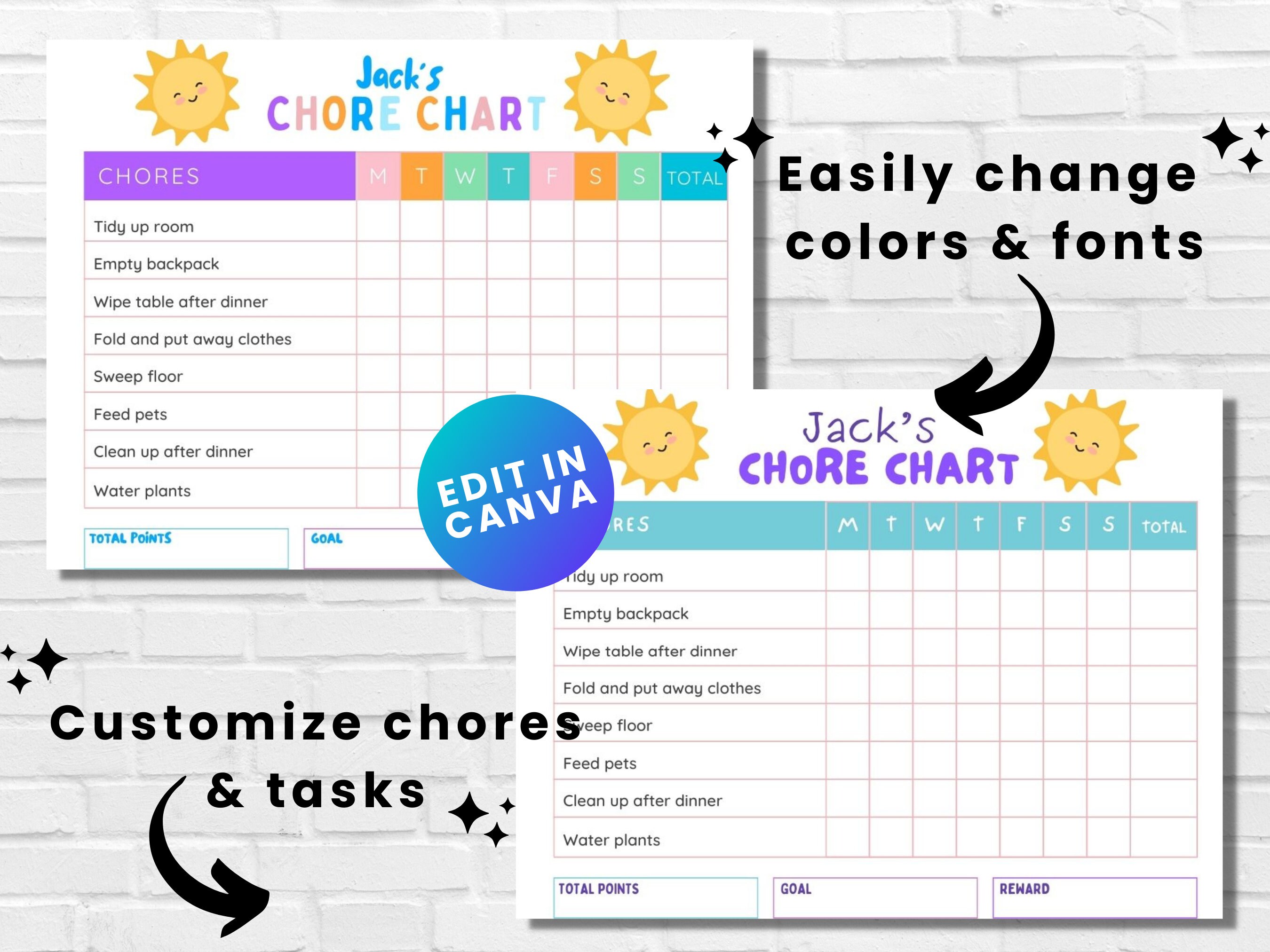 Personalized Kids Chore Chart, Children's Task Template, Editable Chore ...