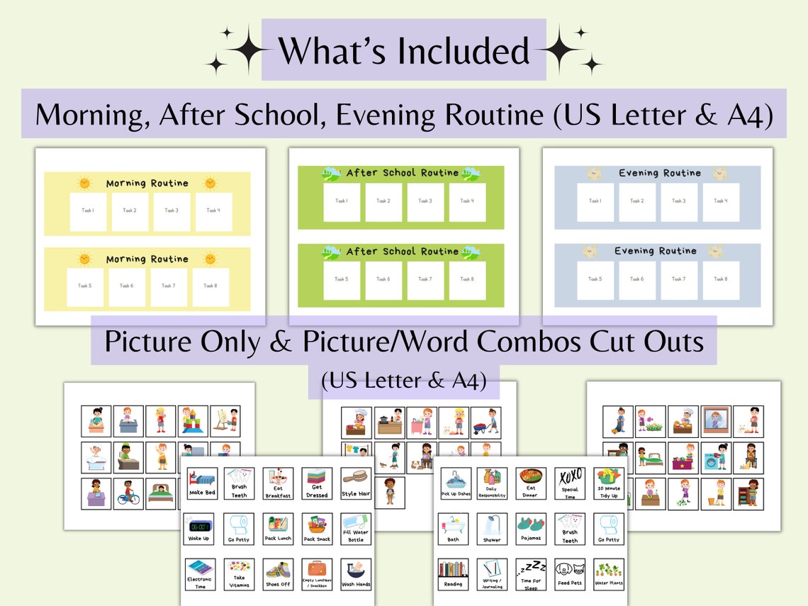 Kids Chore Routine Chart, Visual Schedule for ADHD and Autism, Daily ...