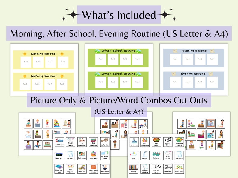 Kids Chore Routine Chart, Visual Schedule for ADHD and Autism, Daily ...