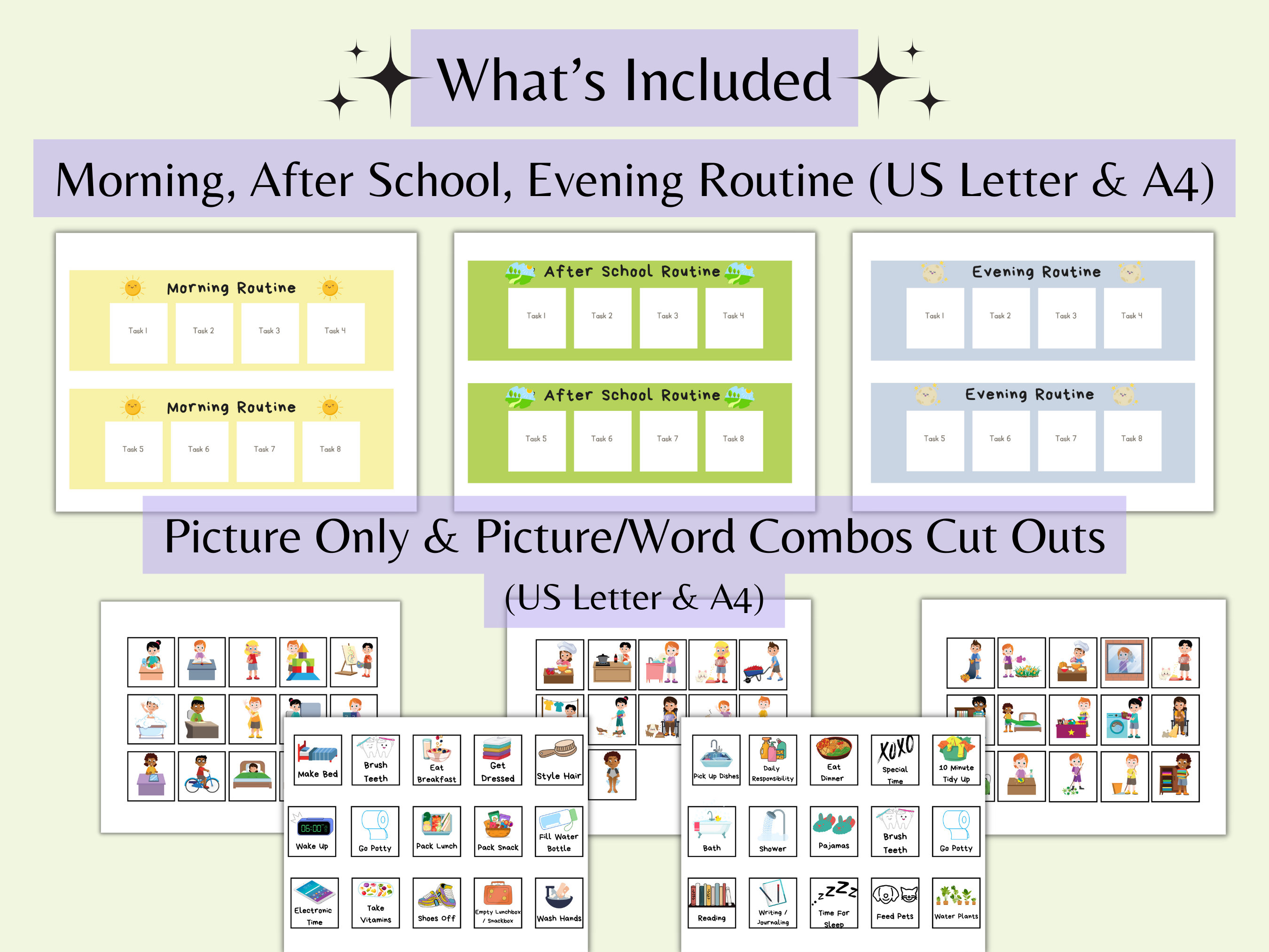 Kids Chore Routine Chart, Visual Schedule for ADHD and Autism, Daily ...