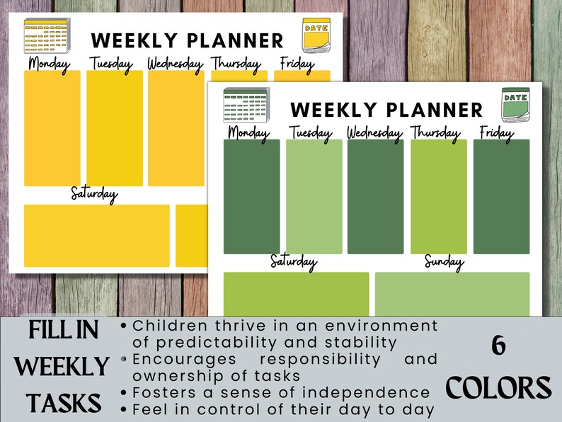 Weekly Fillable Rainbow Planner Bundle, Printable Kids Schedule ...