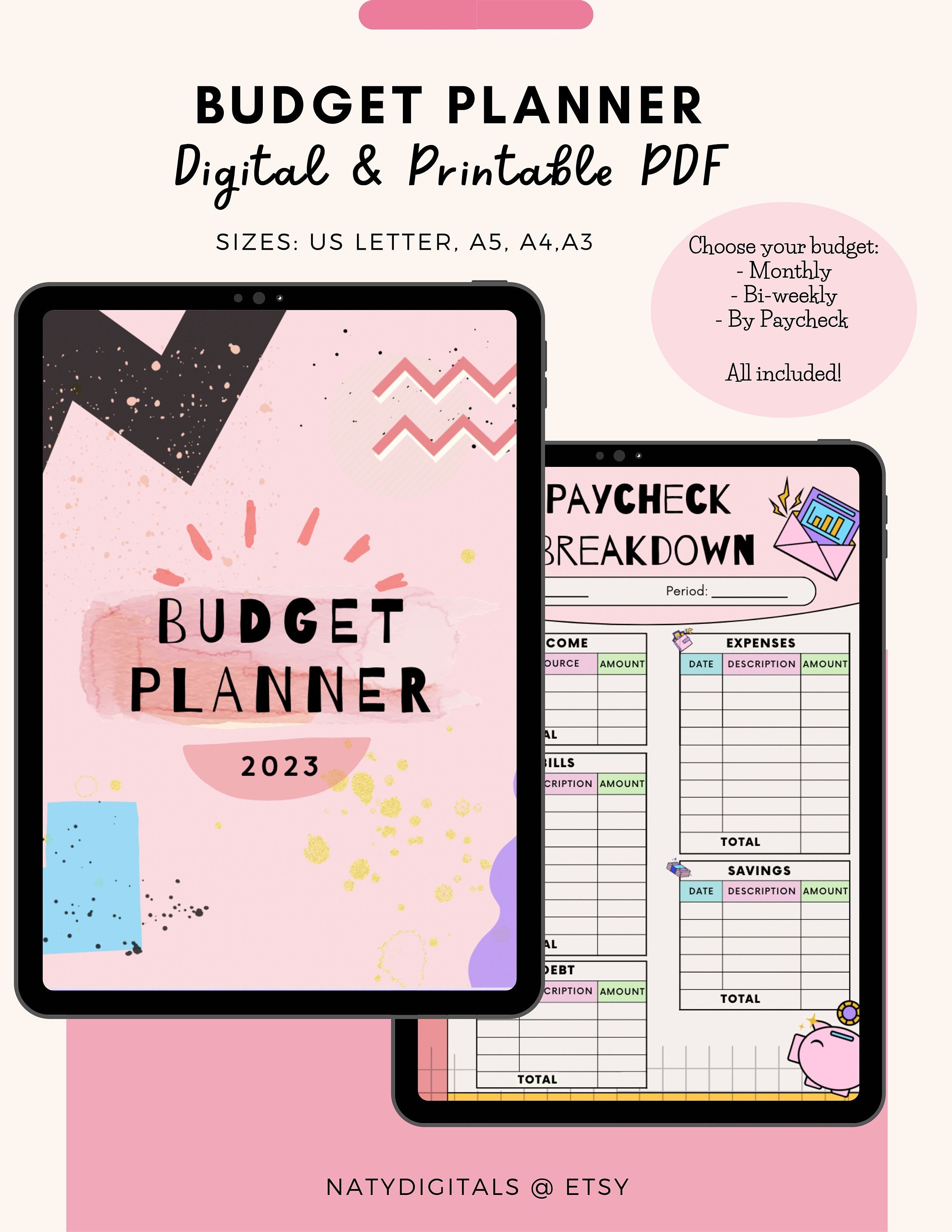 2023 Budget Planner Digital, Paycheck Breakdown, Monthly Budget ...
