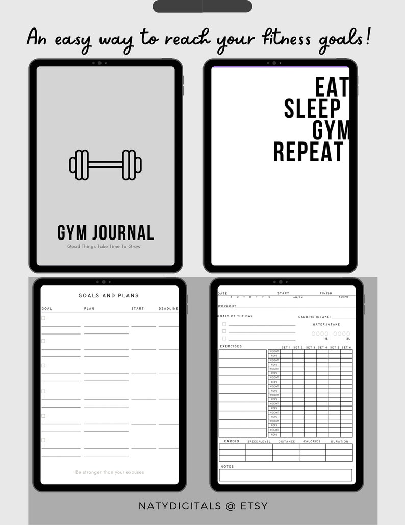 Printable Digital Fitness Journal Planner A4 A5 A3 US Letter PDF, Gym ...