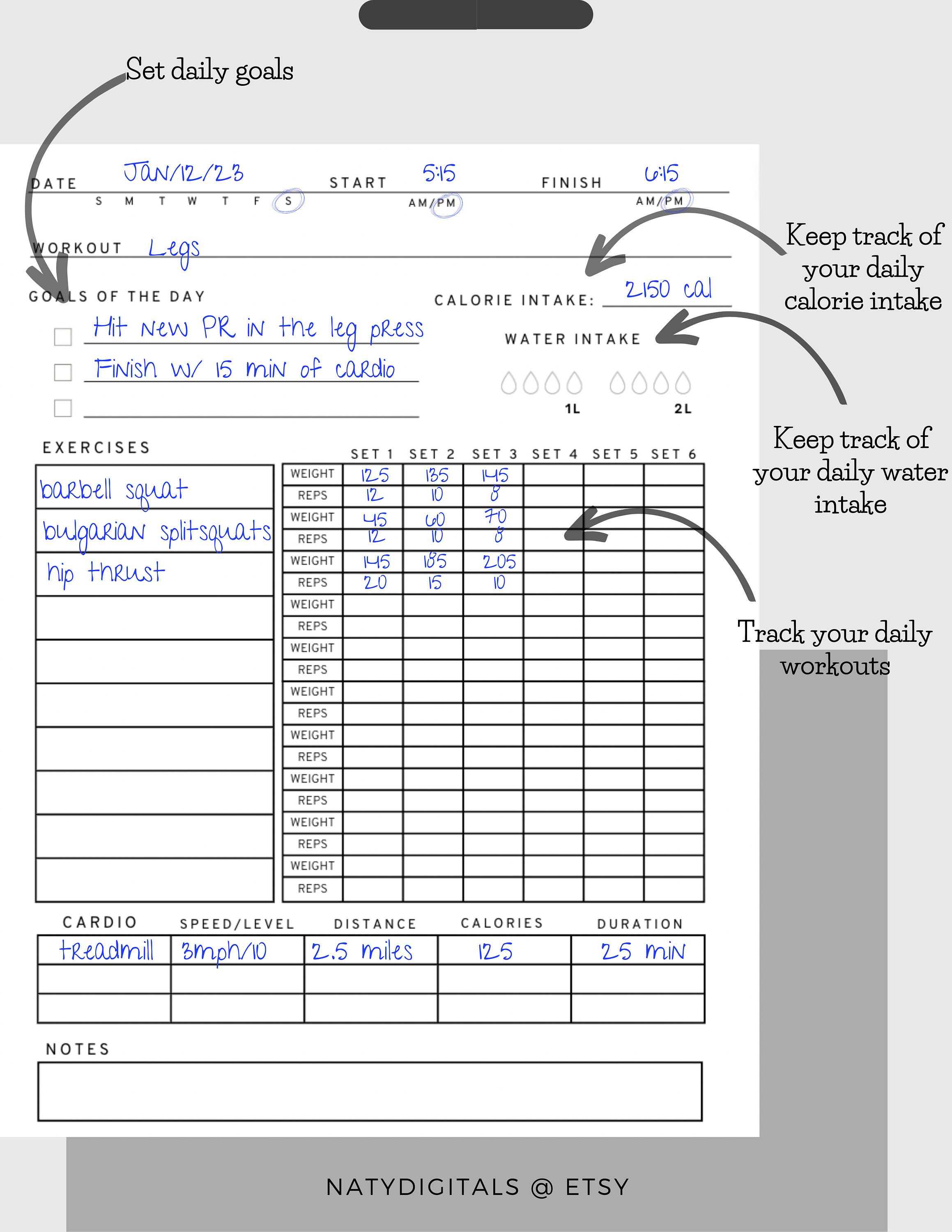 Printable Digital Fitness Journal Planner A4 A5 A3 US Letter PDF, Gym ...