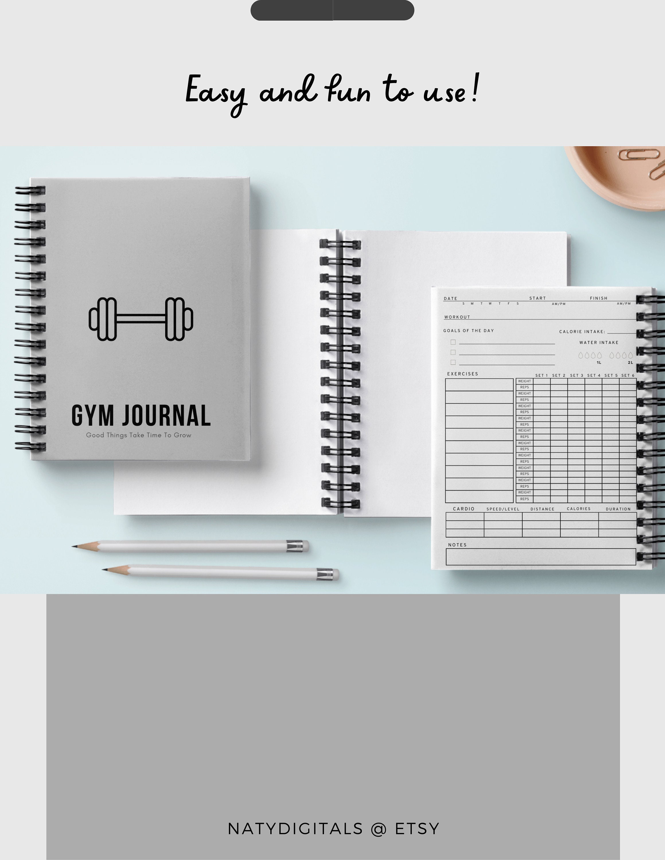 Printable Digital Fitness Journal Planner A4 A5 A3 US Letter PDF, Gym ...