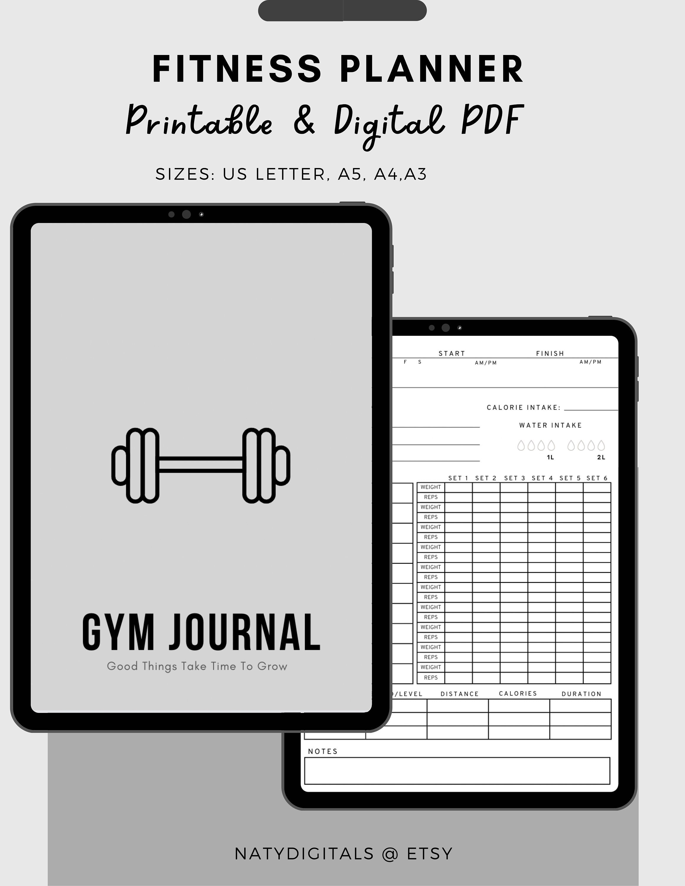 Printable Digital Fitness Journal Planner A4 A5 A3 US Letter PDF, Gym ...