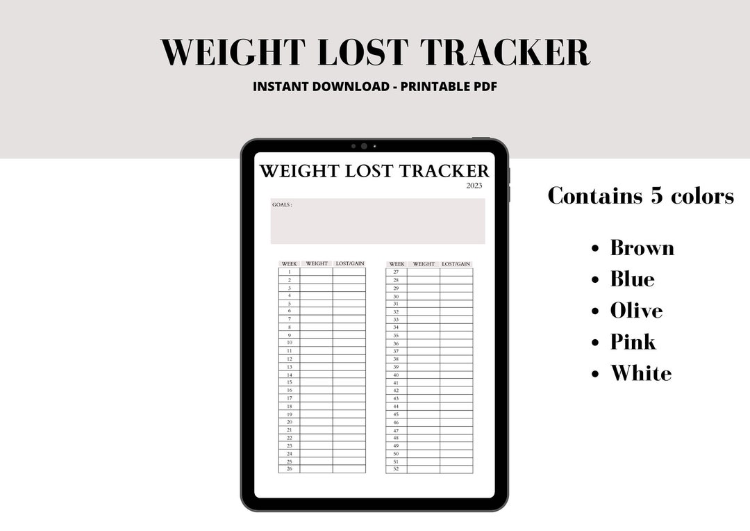 Weight Lost Tracker Digital Printable PDF Instant Downoad 5 - Etsy