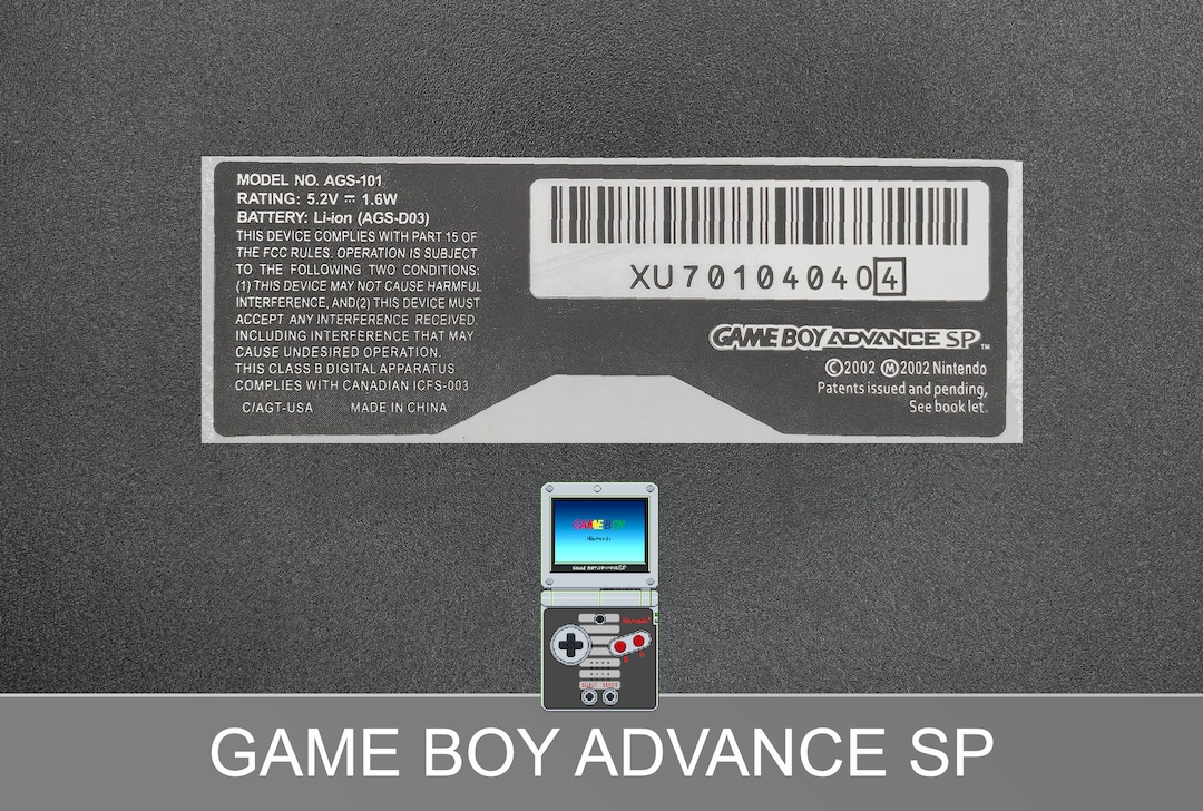 Game Boy Advance Sp Backlabel [C/AGT-USA | AGS-101] Replacement Label ...