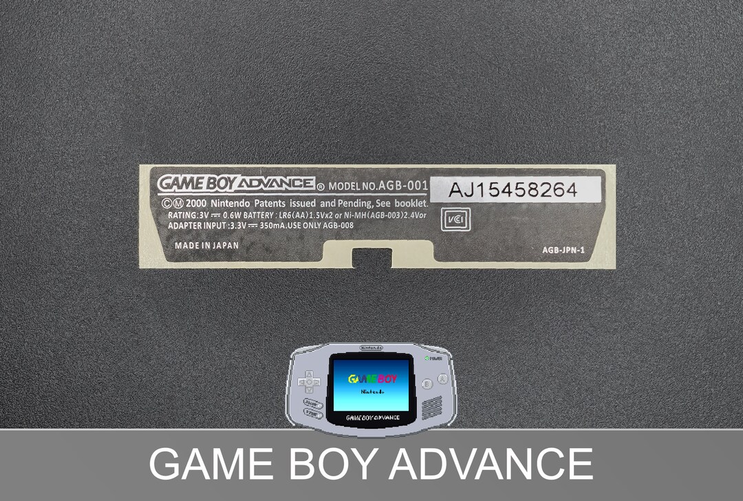 Game Boy Advance Backlabel [AGB-JPN-1 | AGB-001] Replacement Label - Etsy