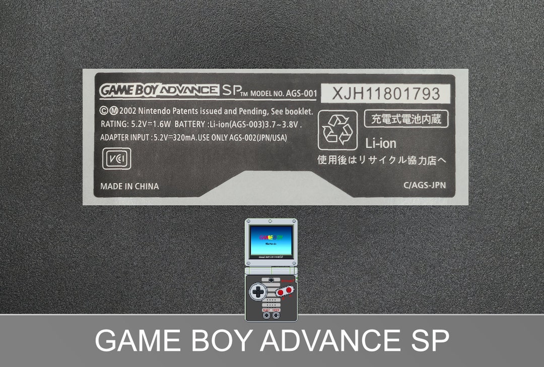 Game Boy Advance Sp Backlabel [C/AGB-JPN | AGS-001] Replacement Label ...