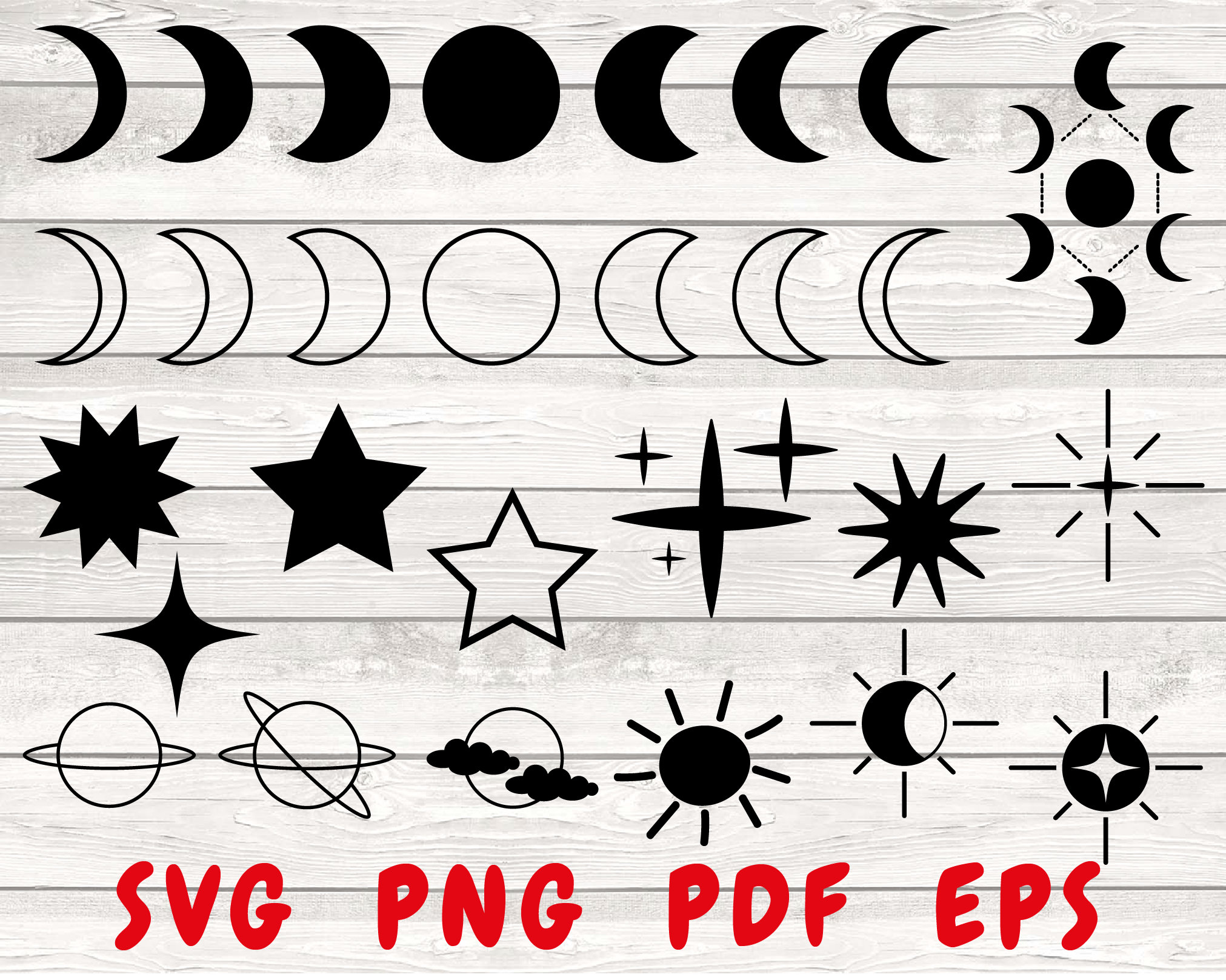 Mond Phase svg, himmlische svg, mond svg, Halbmond svg, Boho svg ...