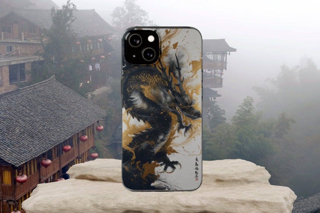 Golden Guardian: Majestic Black and Gold Chinese Dragon Phone Case - Etsy