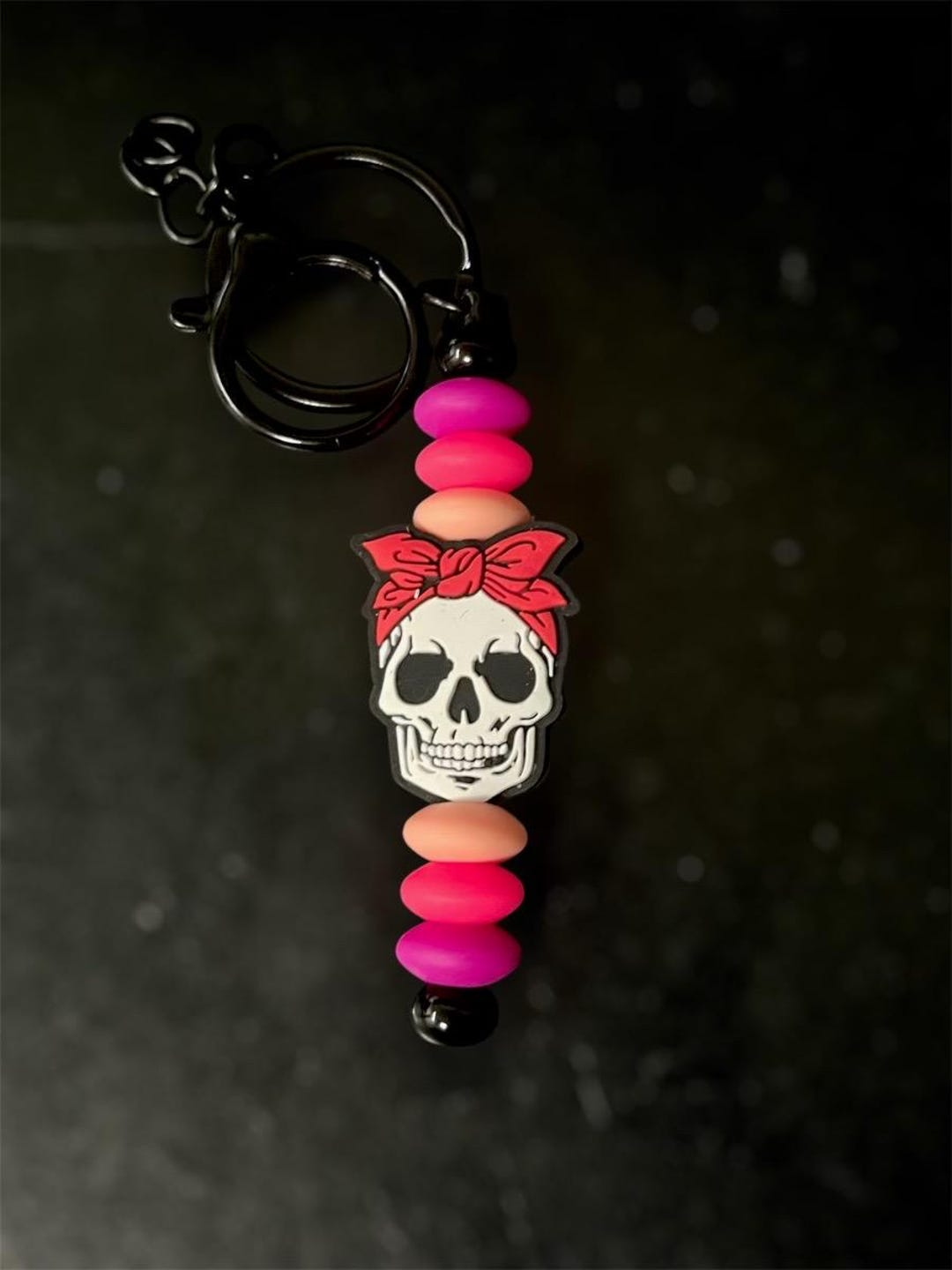 Skull Keychain | Metal | Bandana Skeleton | Red| Beaded | Silicone ...