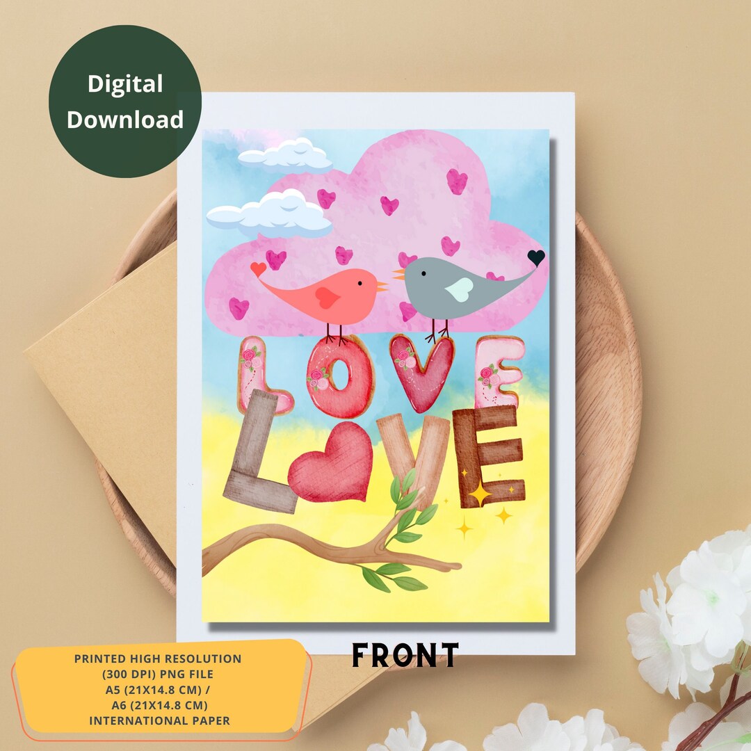 Love Birds Cards / Love Cards / Printable Valentine's Cards / INSTANT ...