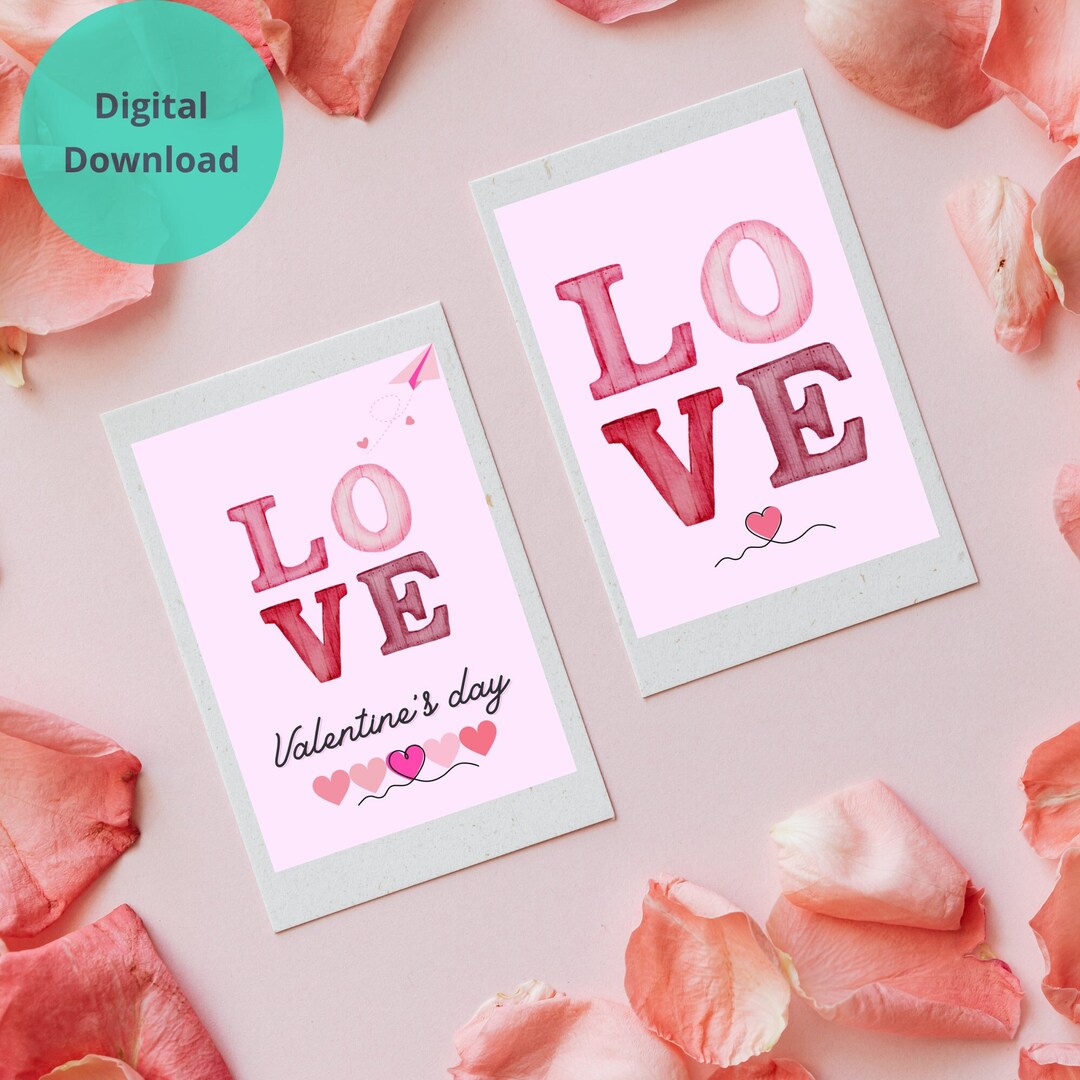2 Greeting Love Cards / Printable Valentine's Cards / INSTANT DIGITAL ...