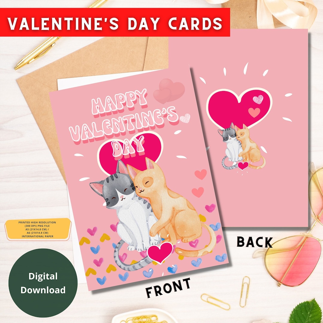 LOVE Cats Cards / Printable Valentine's Cards / INSTANT DOWNLOAD - Etsy
