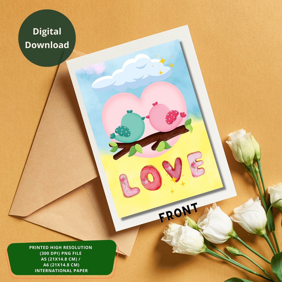 2 Love Birds Cards / Love Cards / Printable Valentine's Cards / INSTANT ...