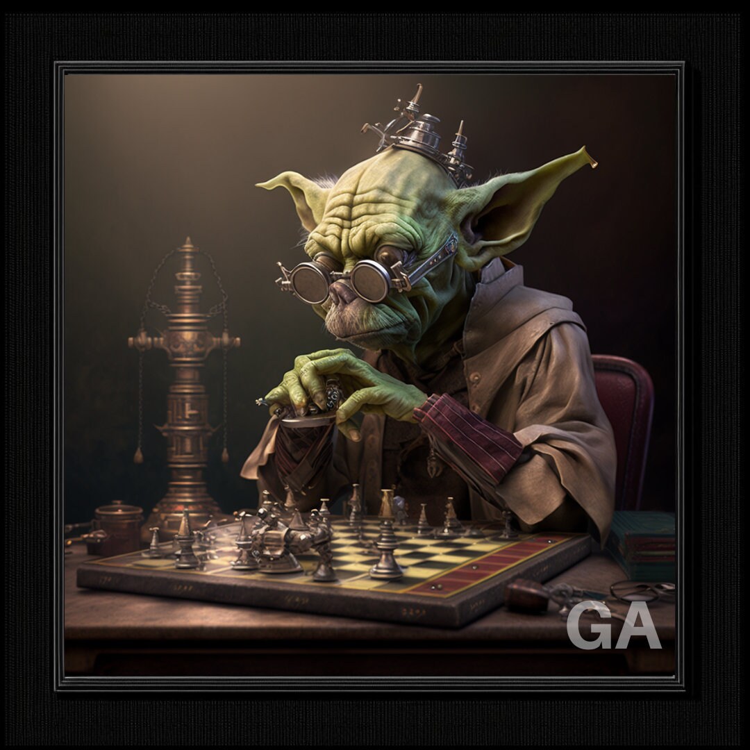 Steampunk Yoda Playing Chess, Star Wars, AI Generated Art, Wall Art ...