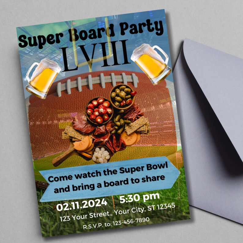 Super Bowl Party Invitation, Digital and Printable Canva Template ...