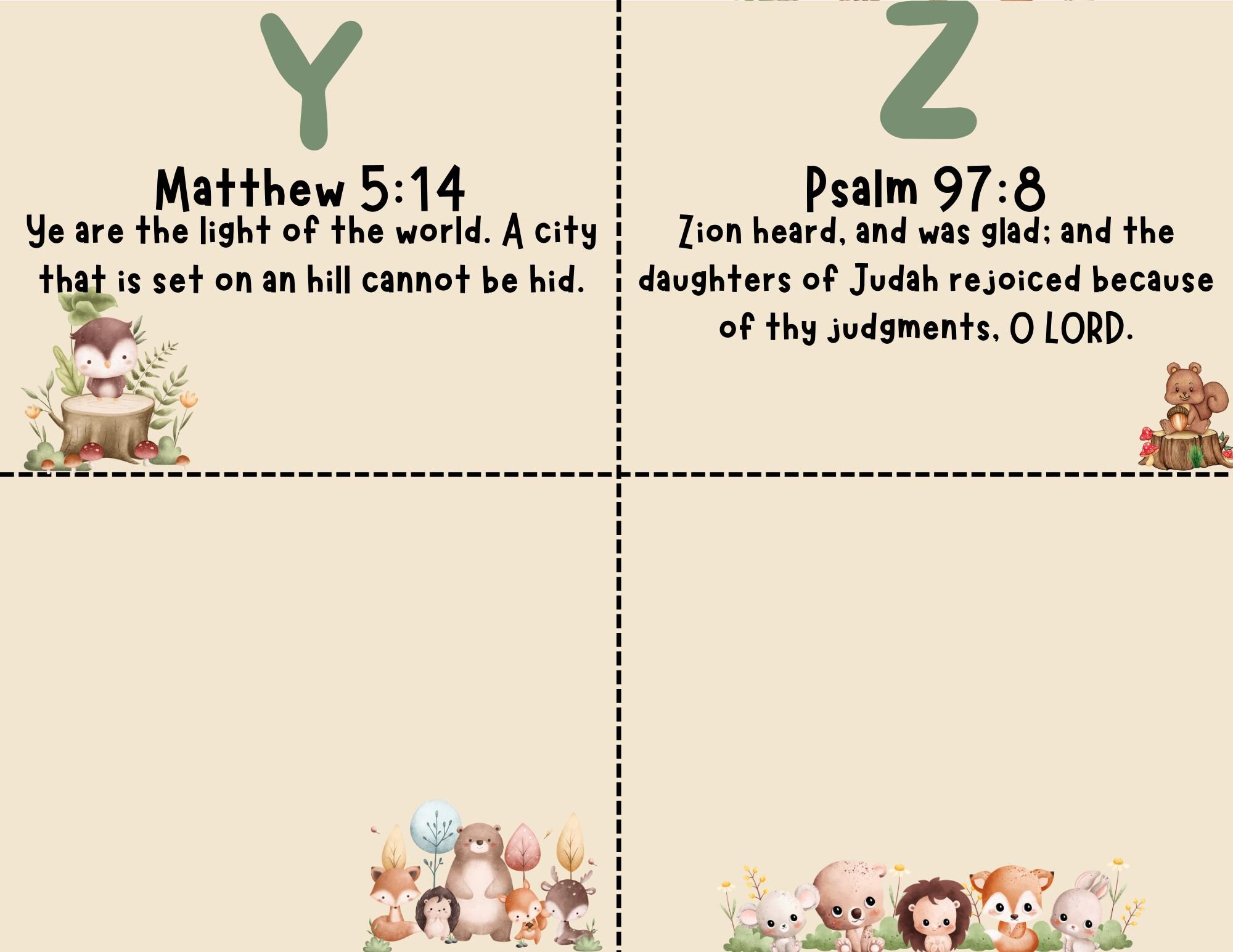 ABC Bible Verse Cards for Kids | Woodland Animal Theme | KJV Scripture ...