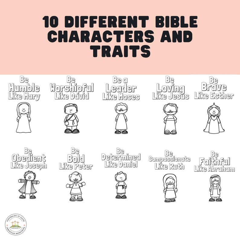 Bible Character Traits Coloring Pages: Christian Kids Activity (PDF) - Etsy