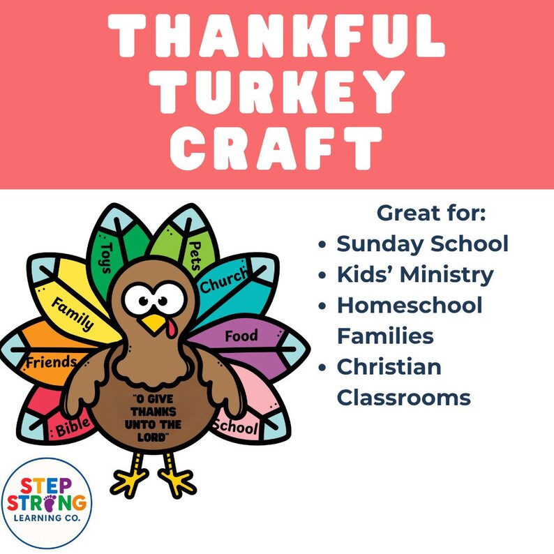 Thankful Turkey Craft Printable |thanksgiving Activity for Kids | Bible ...