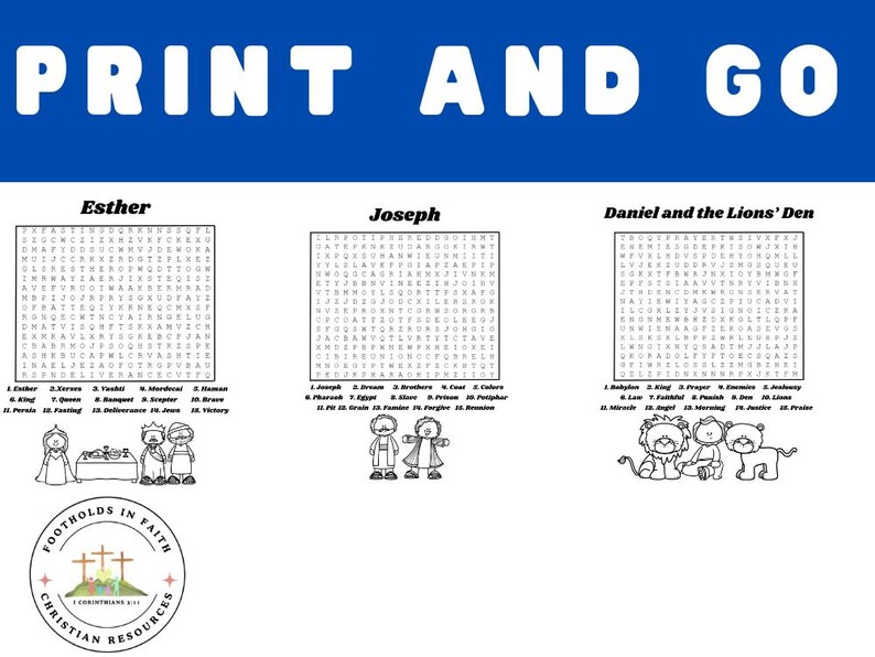 Bible Word Search & Coloring Pages Set 1 | Kids Bible Activities for ...