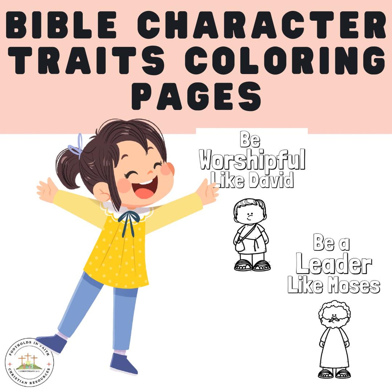 Bible Character Traits Coloring Pages: Christian Kids Activity (PDF) - Etsy