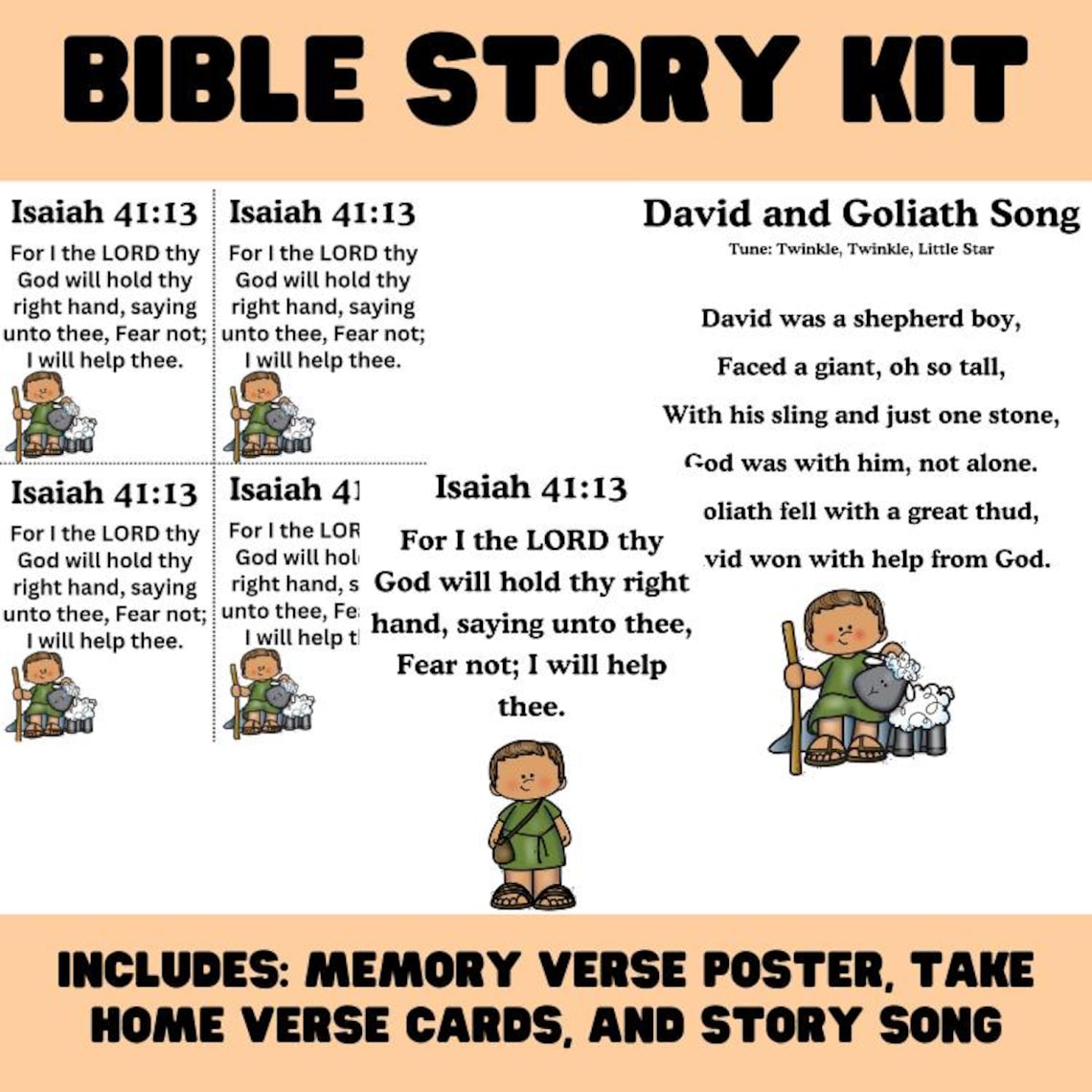 David and Goliath Bible Story Kit for Kids | KJV Memory Verses, Bible ...
