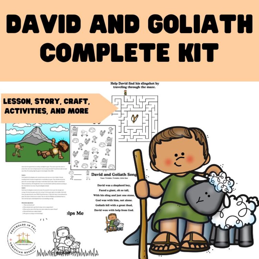 David and Goliath Bible Story Kit for Kids | KJV Memory Verses, Bible ...