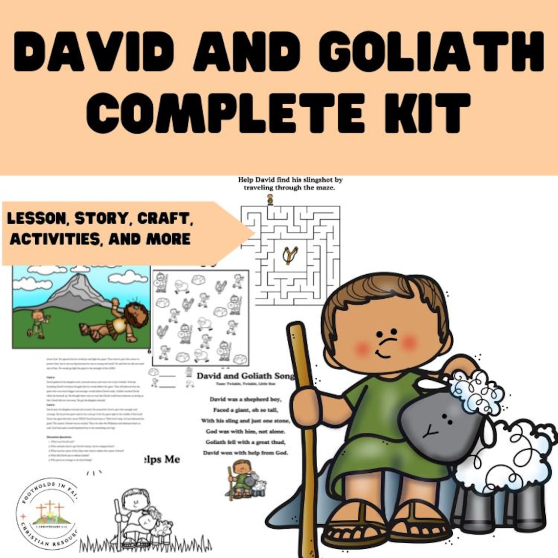 David and Goliath Bible Story Kit for Kids | KJV Memory Verses, Bible ...