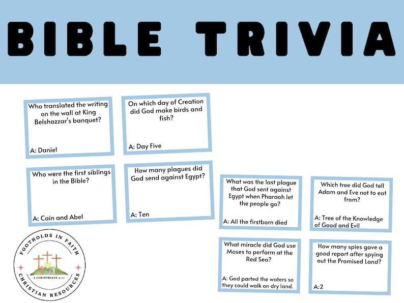 Bible Trivia Printable for Kids and Adults Fun Christian Quiz Game With ...