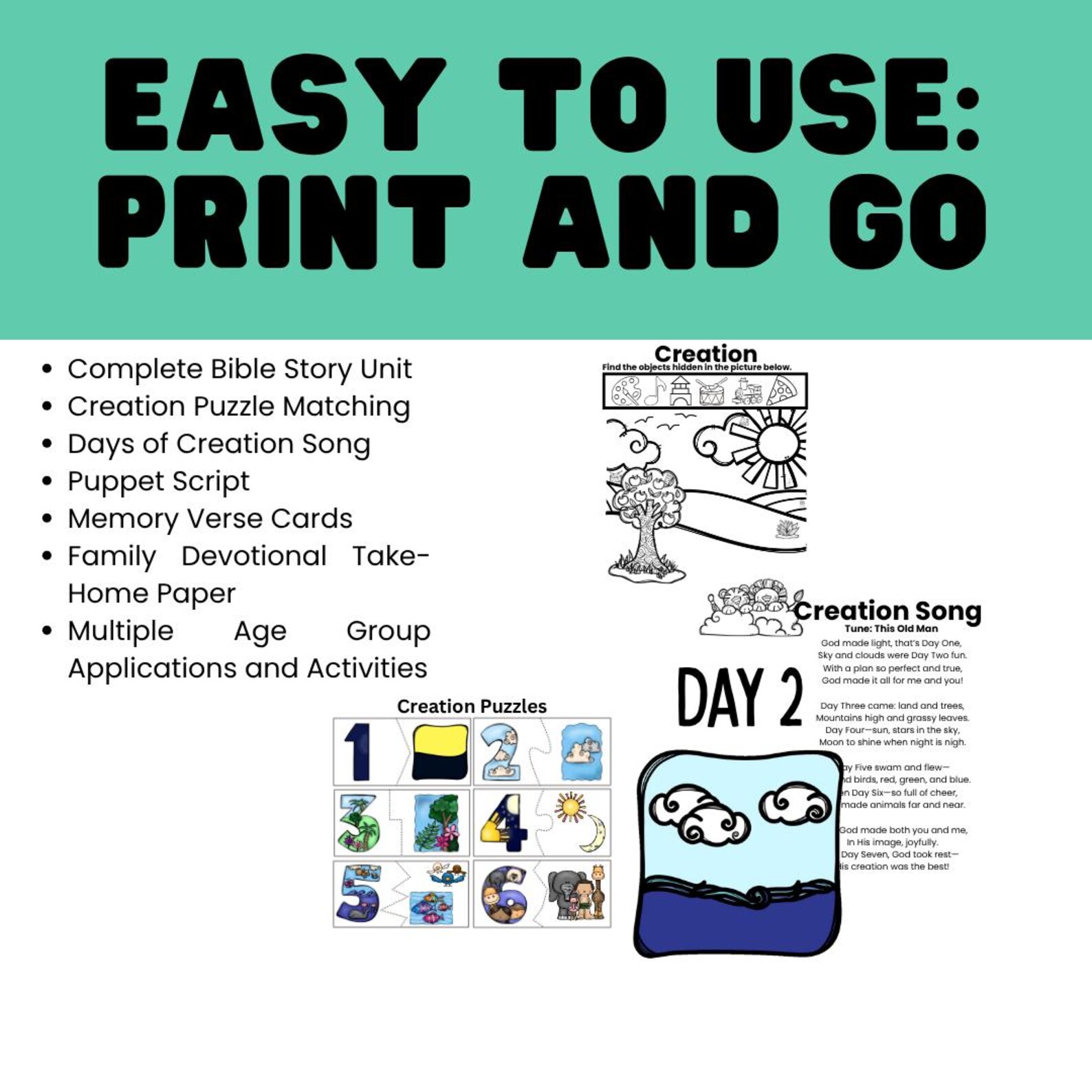 Creation Bible Lesson Printable: Genesis 1 Activities for Kids (PDF ...