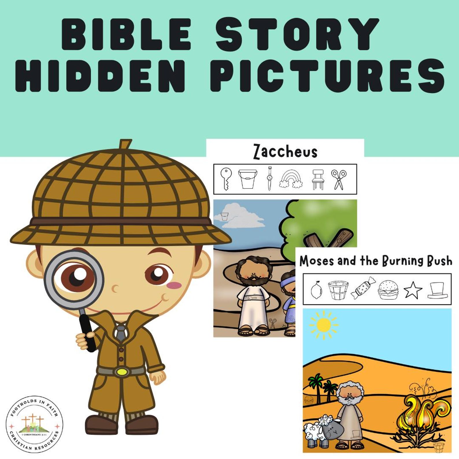 Bible Story Hidden Pictures Activity Pack: Christian Puzzles (digital ...