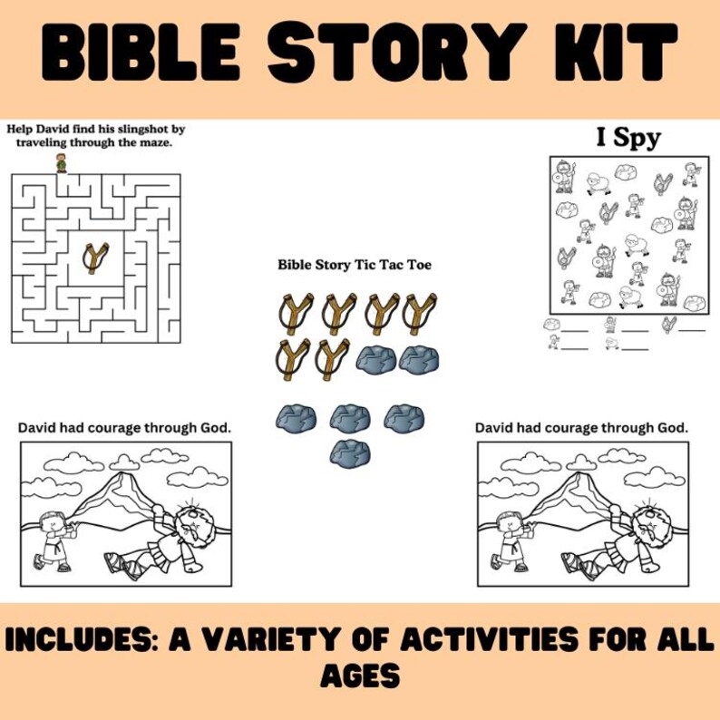 David and Goliath Bible Story Kit for Kids | KJV Memory Verses, Bible ...
