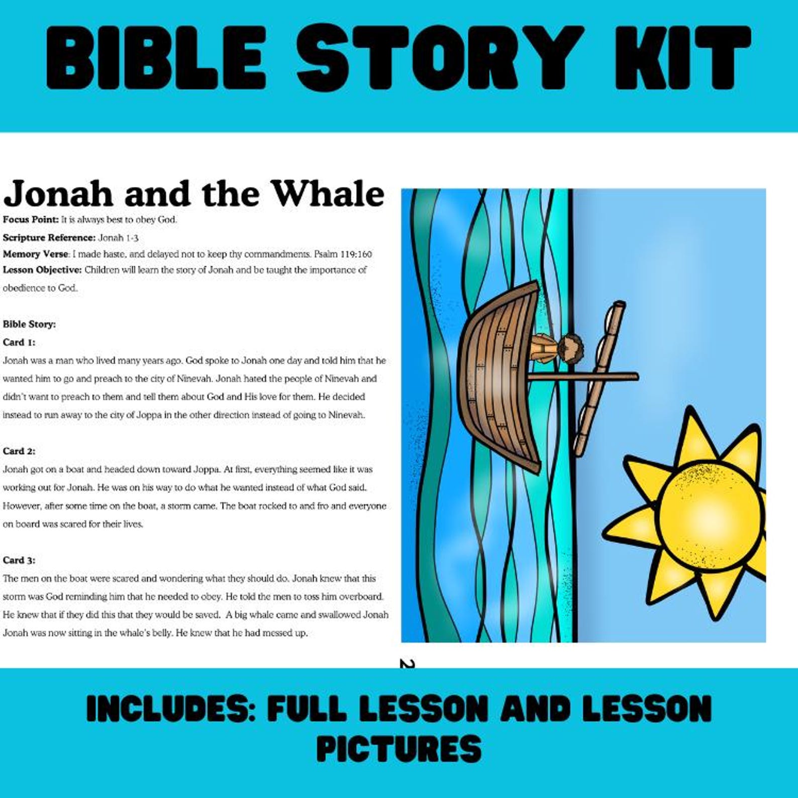 Jonah and the Whale Bible Story Kit for Kids | KJV Memory Verses, Bible ...