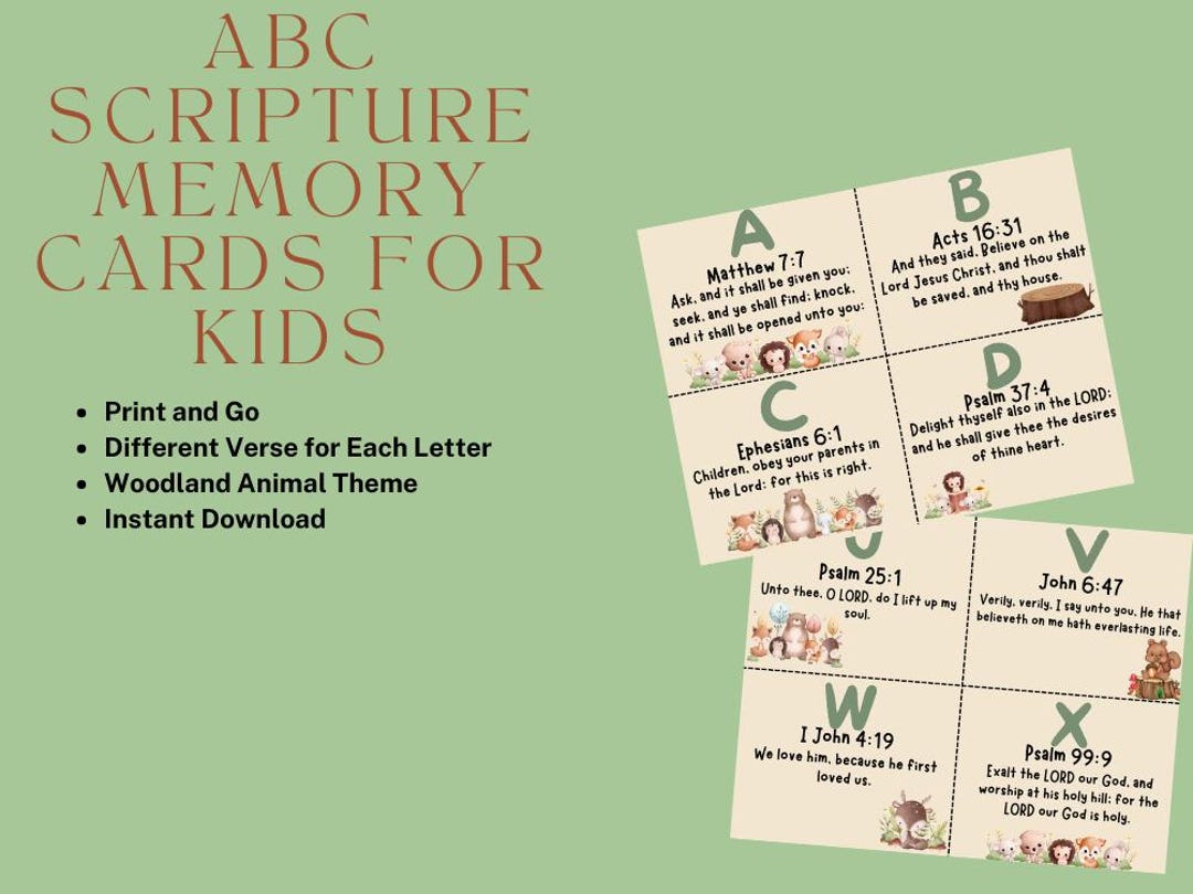 ABC Bible Verse Cards for Kids | Woodland Animal Theme | KJV Scripture ...