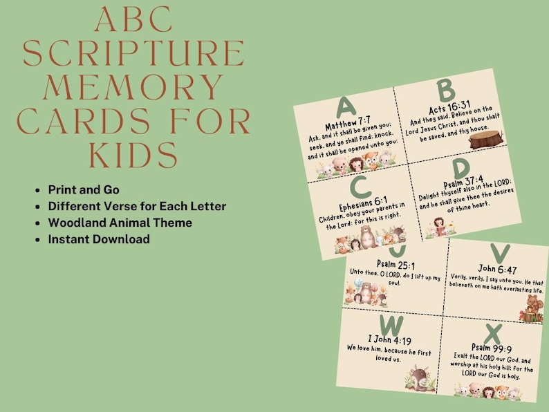 ABC Bible Verse Cards for Kids | Woodland Animal Theme | KJV Scripture ...