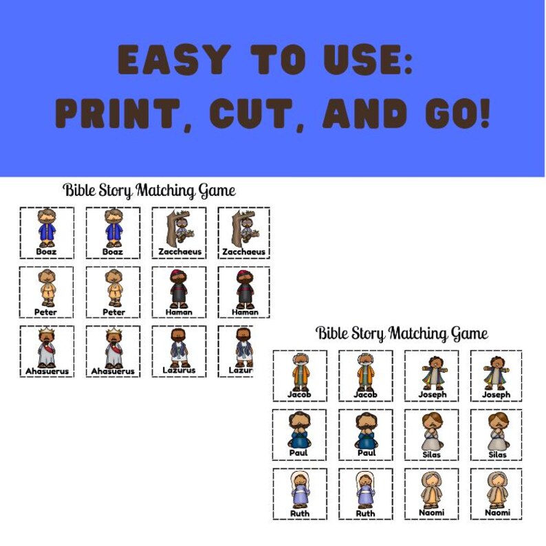 Bible Stories Matching Game for Kids – Fun Homeschool, Sunday School ...