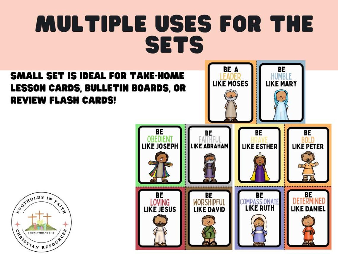 Bible Character Traits Bundle: Christian Posters, Flash Cards, Coloring ...