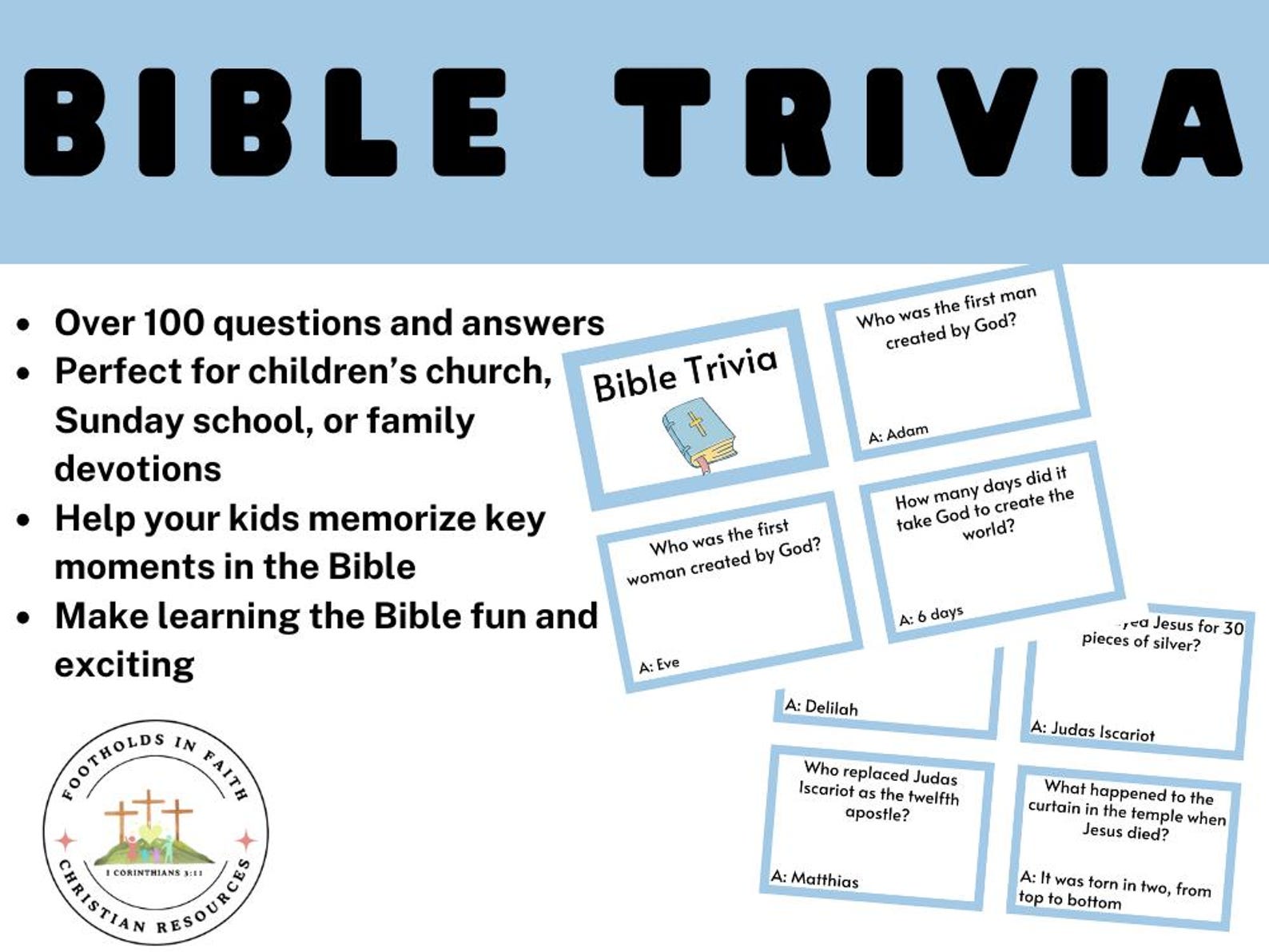 Bible Trivia Printable for Kids and Adults| Fun Christian Quiz Game ...