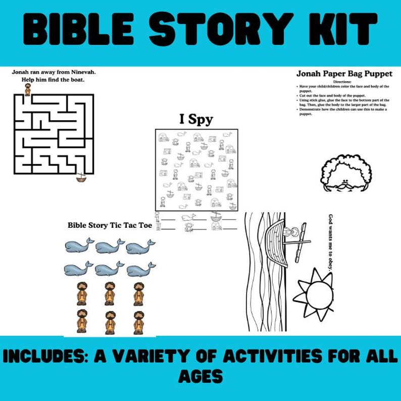 Jonah and the Whale Bible Story Kit for Kids KJV Memory Verses, Bible ...
