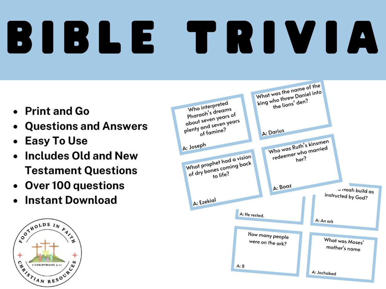 Bible Trivia Printable for Kids and Adults| Fun Christian Quiz Game ...