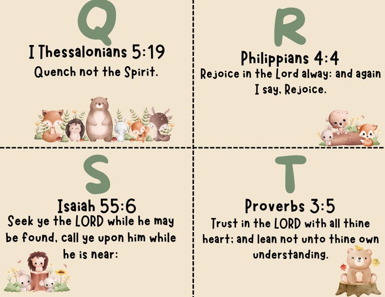 ABC Bible Verse Cards for Kids | Woodland Animal Theme | KJV Scripture ...