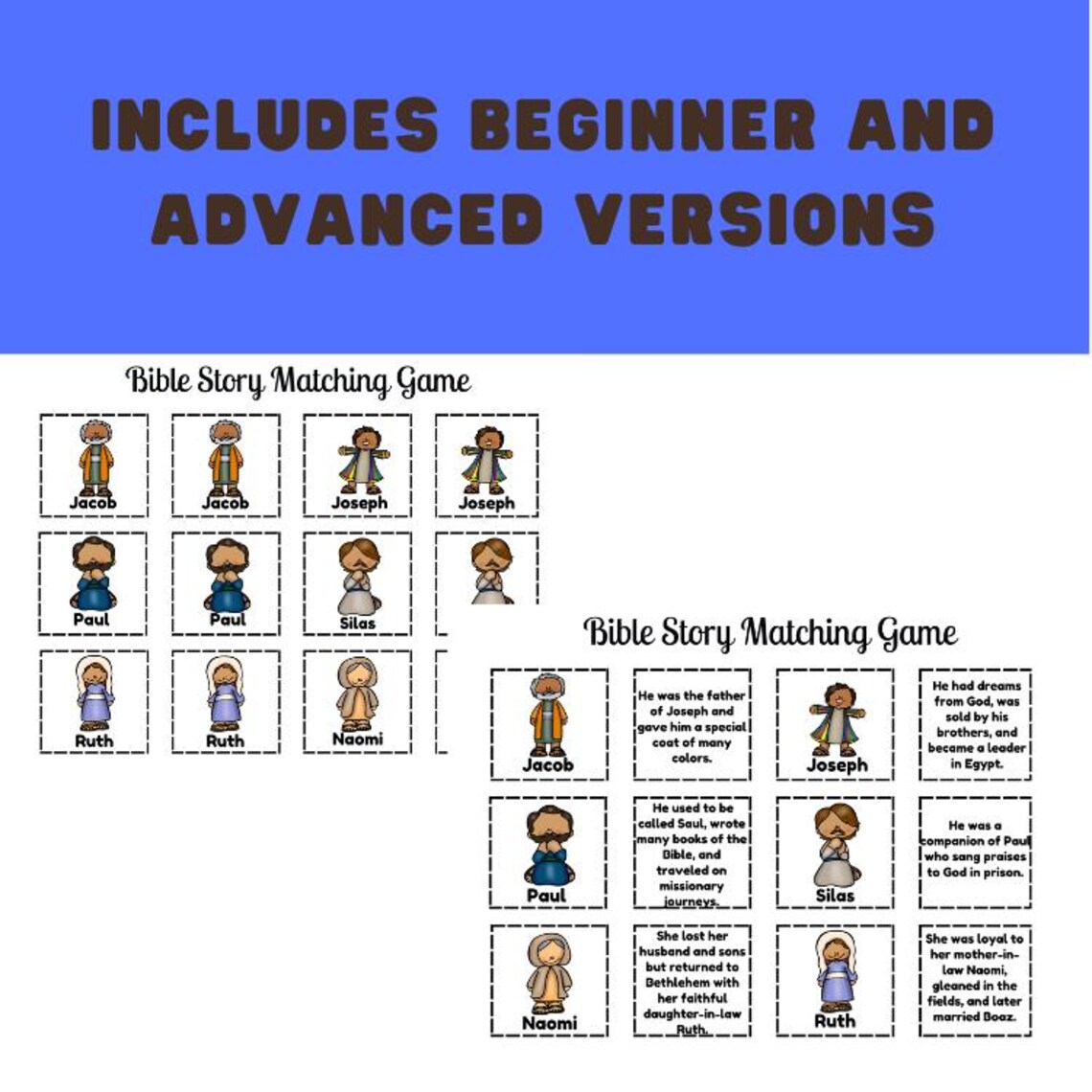 Bible Stories Matching Game for Kids – Fun Homeschool, Sunday School ...