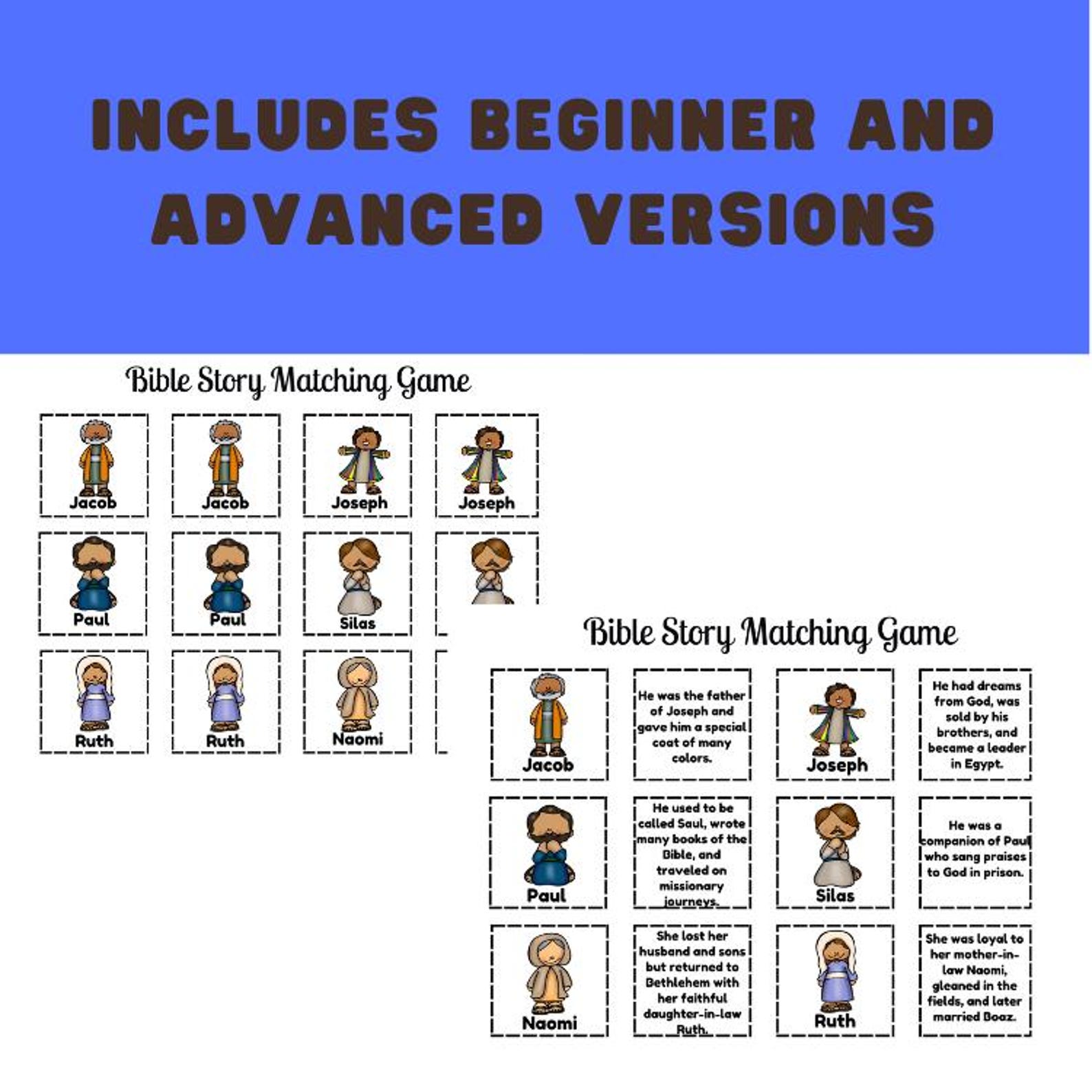 Bible Stories Matching Game for Kids – Fun Homeschool, Sunday School ...